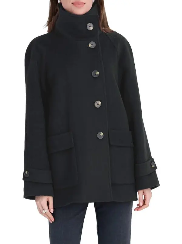 Tahari Harper Wool Blend Funnel Neck Coat - Black