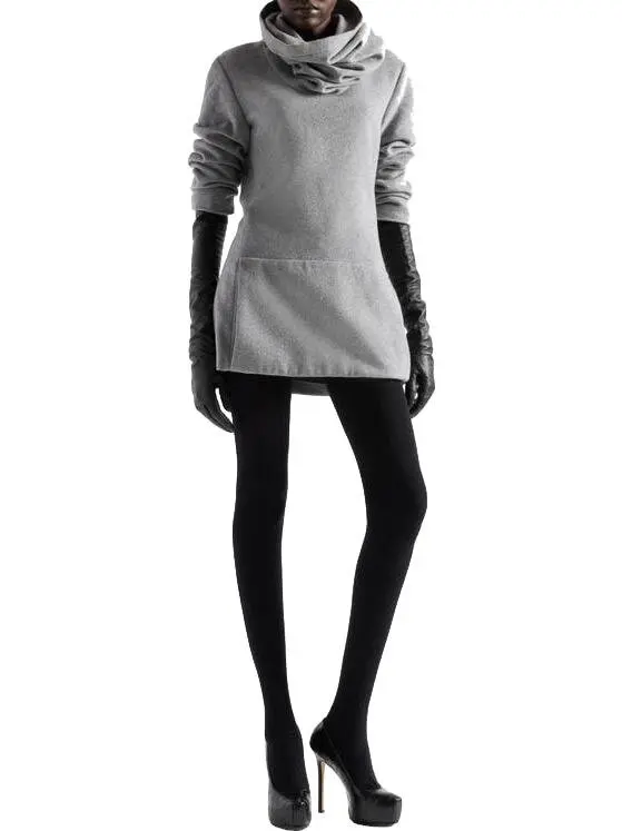 7 For All Mankind Ruched High Neck Wool Blend Minidress - Wool Blend Slat