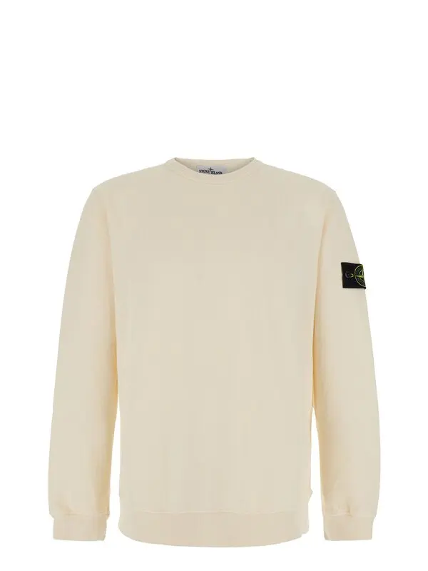 Stone Island Crewneck Sweatshirt With Logo Patch On The Sleeve In Cotton For - White