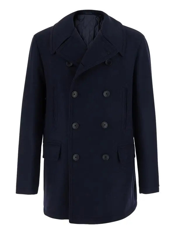 Tagliatore San Francisco' Blue Double-breasted Coat With Notched Revers In Wool Blend For - Multicolor