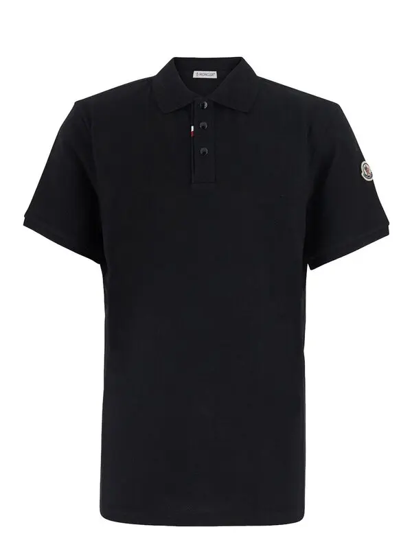 Moncler Black Polo Shirt With Classic Collar And Logo Patch On The Sleeve In Cotton For - Multicolor