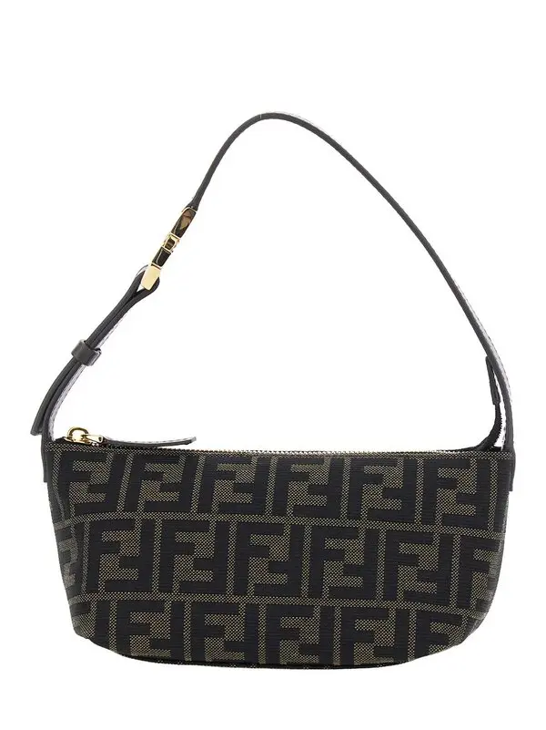 Fendi Mini Bag With Adjustable And Removable Shoulder Strap With Ff Plate In Ff Canvas For - Brown