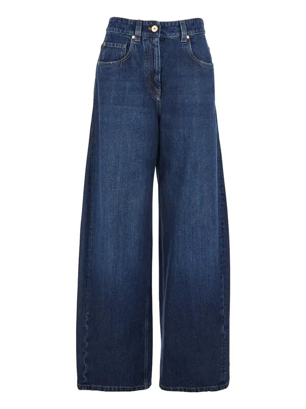 Brunello Cucinelli Blue Jeans With Five Pocket Design And Logo Patch On The Back In Denim For - Multicolor