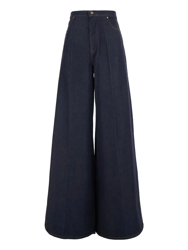 Max Mara Quatto' Blue High-waisted Jeans With Wide Leg In Denim For - Multicolor