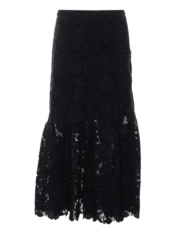 SELF-PORTRAIT Lace Midi Skirt - Black