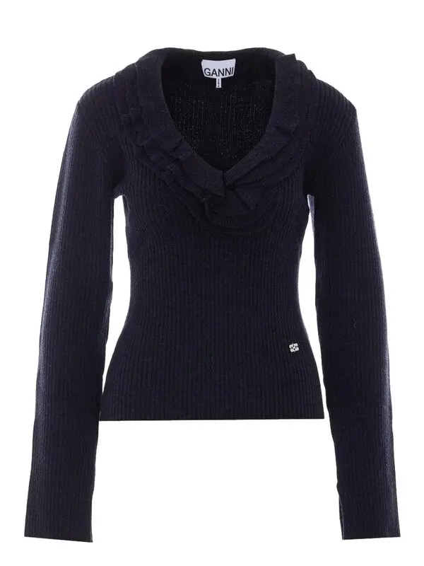 GANNI Frill Sweater - Blue