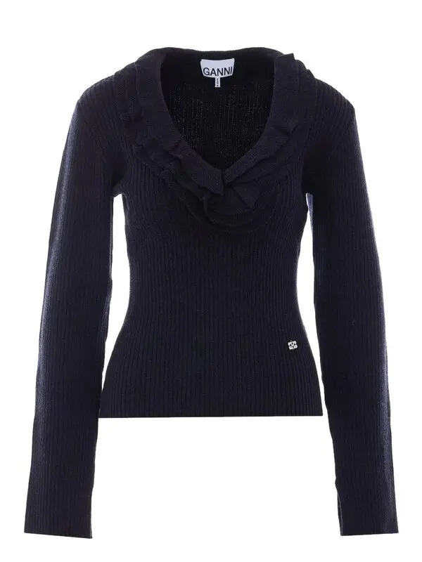 GANNI Frill Sweater - Blue