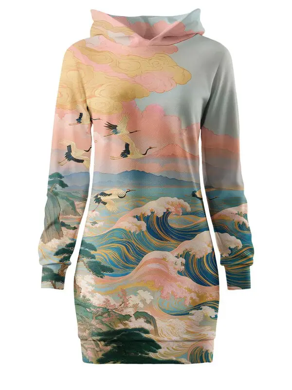 ALOHA FROM DEER Pink / Blue Pink Waves Oversize Hoodie Dress - Pink/blue