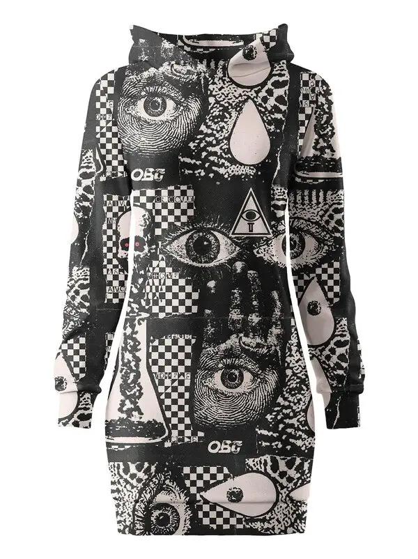 ALOHA FROM DEER Checkered Omen Oversize Hoodie Dress - White/black
