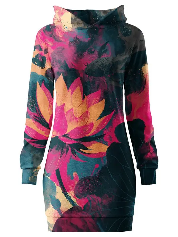ALOHA FROM DEER Pink / Yellow Lotus Flower Oversize Hoodie Dress - Pink/yellow