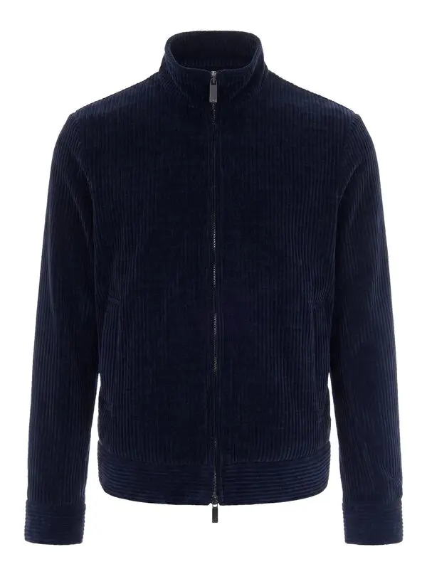 Emporio Armani S Ribbed Zip Front Jacket - Dark Navy