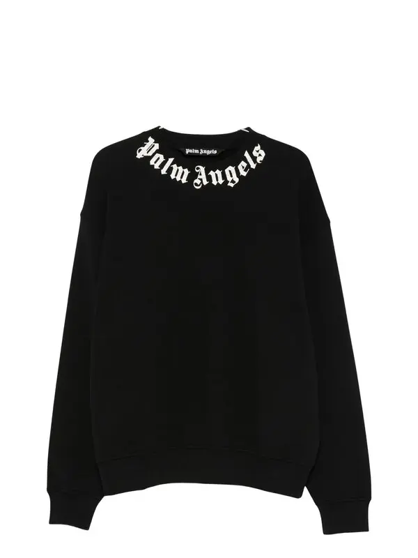 Palm Angels Cotton Sweatshirt With Stretch Trim - Black