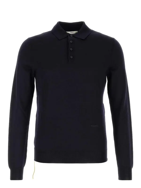 Fendi Fitted Stretch Wool Polo Shirt For - Blue