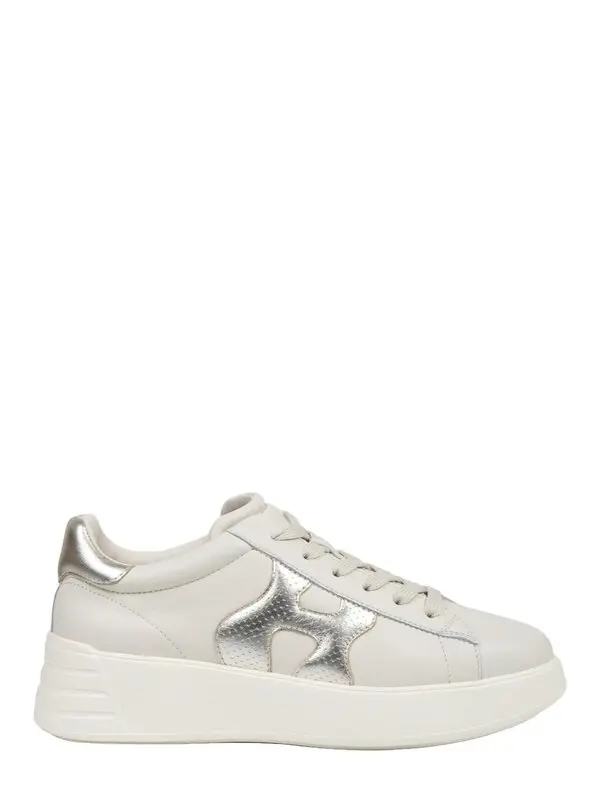 Hogan Platform Leather Sneakers With Metallic Accents - Beige