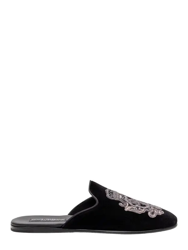 Dolce & Gabbana Velvet Loafer Flats - Nero Argento