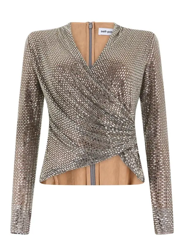 SELF-PORTRAIT Inspired Long Sleeve Blouse - Silver