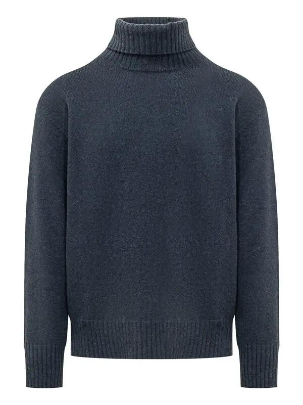 AMARANTO Mock Neck Knit Sweater - Navy
