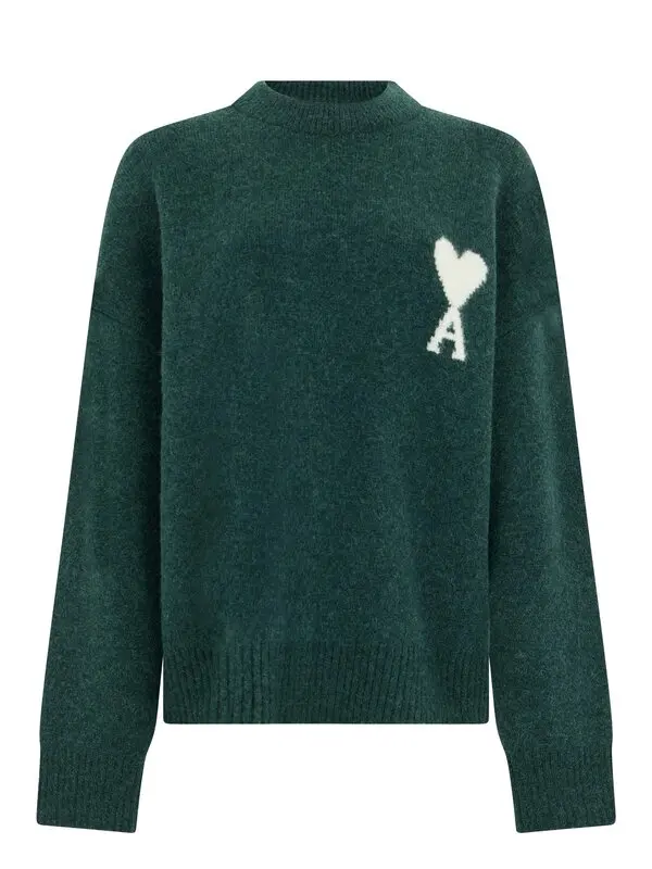 AMI Paris Alpaca-blend Logo Crewneck Sweater - Green