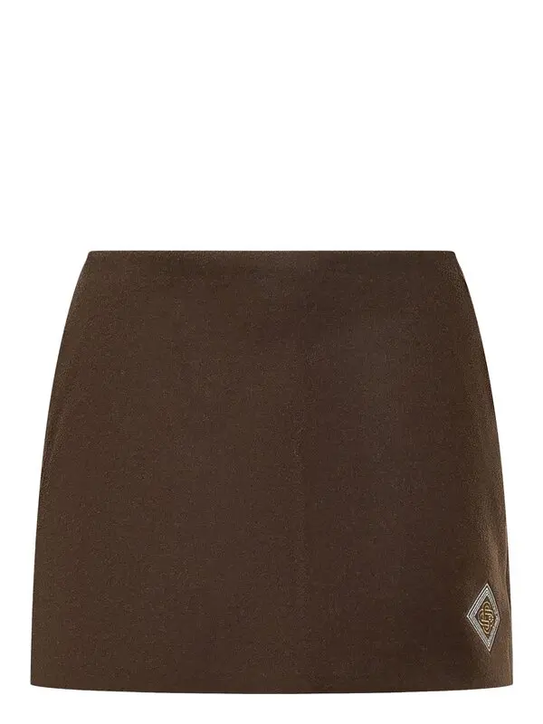 Casablanca Wool Varsity Mini Skirt - Dark Brown