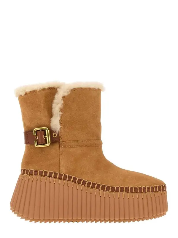 Chloé Caramel Suede Nama Platform Ankle Boots - Camel
