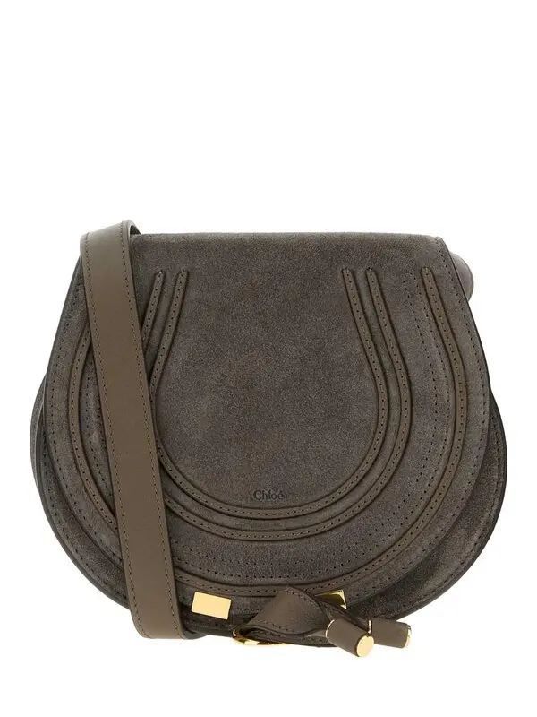 Chloé Marcie Dark Suede Mini Crossbody Handbag 20cm X 19cm X 11cm - Grey