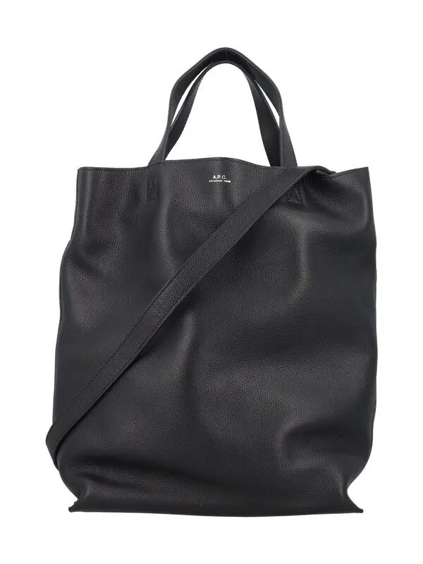 A.p.c. Medium Leather Tote Bag - Nero