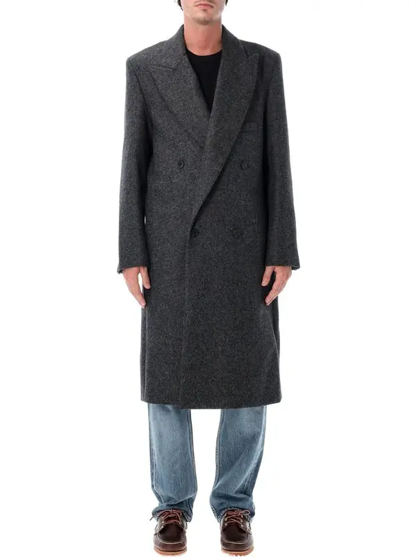JW Anderson Grey Speckled Wool Double-breasted Crombie Jacket With Peak Lapels - Grigio