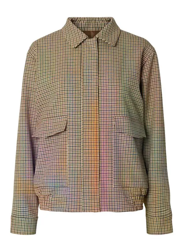 SELECTED Check-pattern Bomber Jacket - Brown