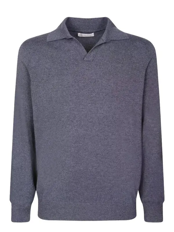Brunello Cucinelli Spread-collar Knitted Sweater - Blue
