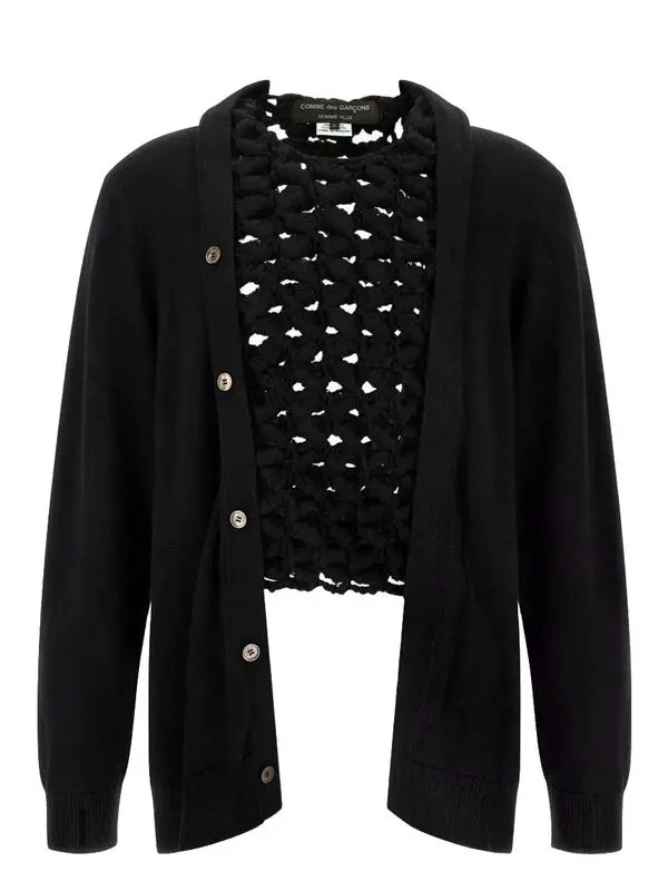 Comme Des Garçons Panelled Open-knit Cardigan - Black