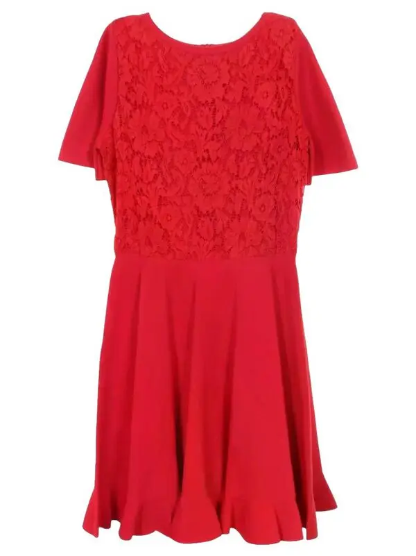 Valentino Garavani 2000s Lace-panel Ruffled Midi Dress - Red