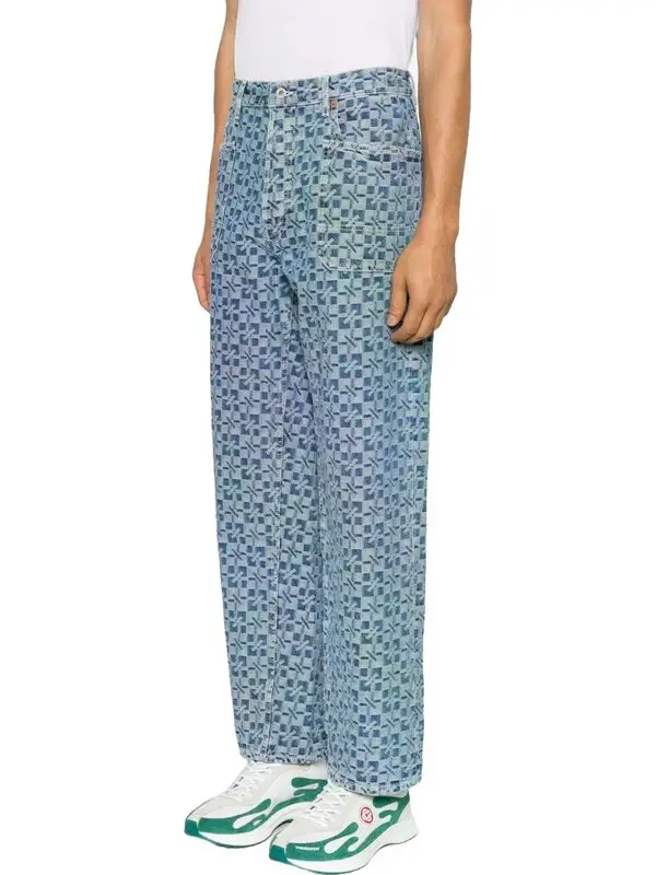 Kenzo Geometric-print Straight-leg Jeans - Blue