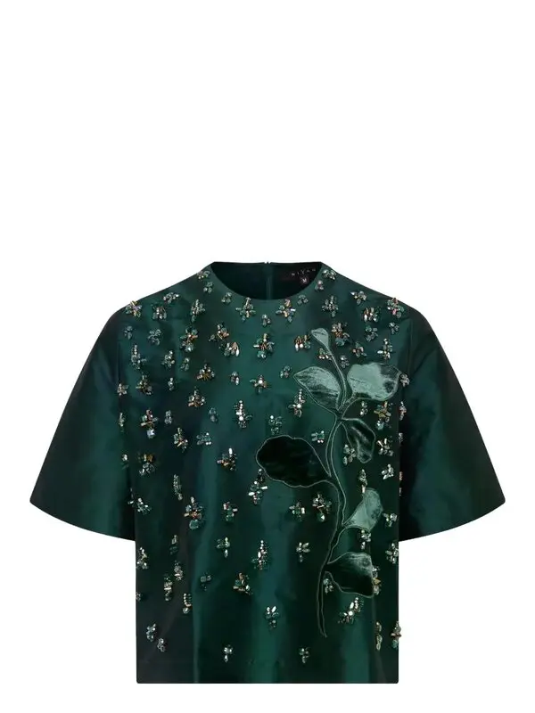 Biyan Beaded Floral-applique Top - Green