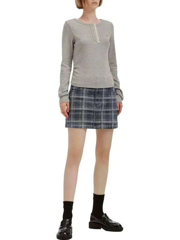 B+AB Lace-trim Ruched-side T-shirt - Grey