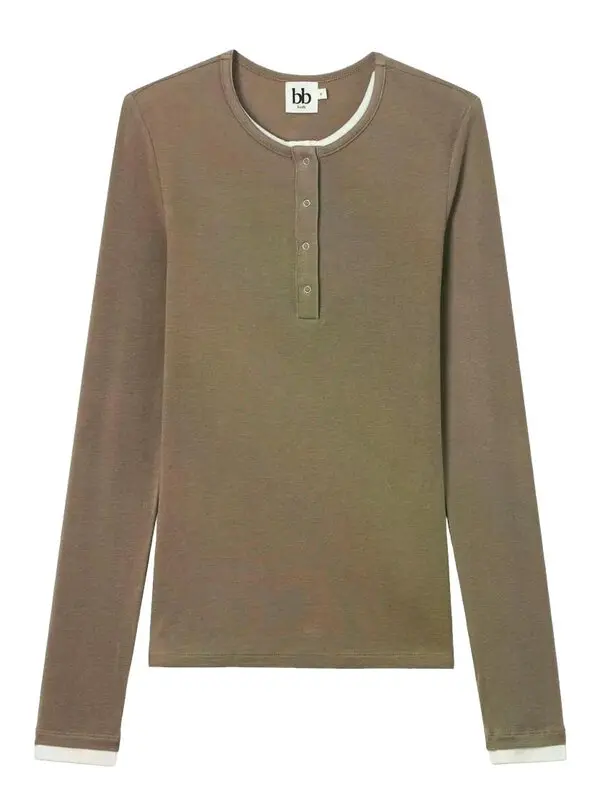 B+AB Layered-detail Henley T-shirt - Brown