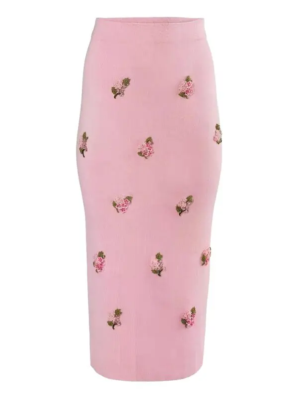 Carolina Herrera Floral-embroidered Midi Skirt - Pink