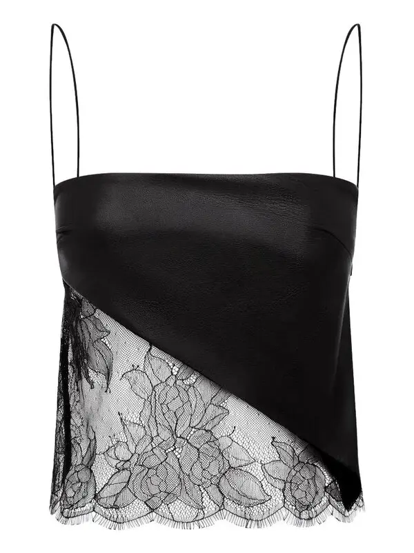 Alex Perry Lace-panel Leather Top - Black