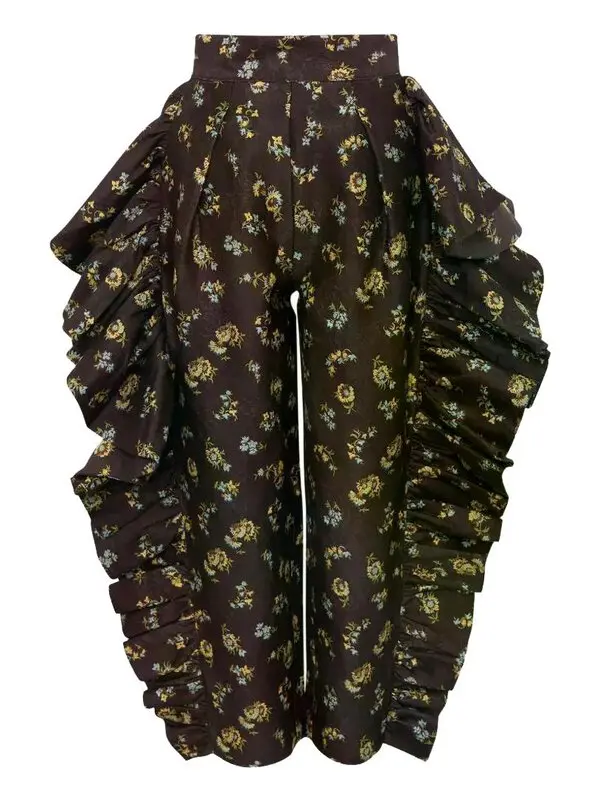 ALEMAIS Lilah Floral-print Ruffled Trousers - Brown