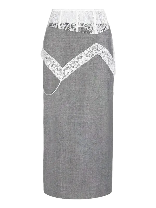 SEEN USERS Trousseau Lace-trim Midi Skirt - Grey