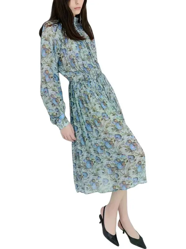 SEMICOUTURE Floral-print Open-back Midi Dress - Blue