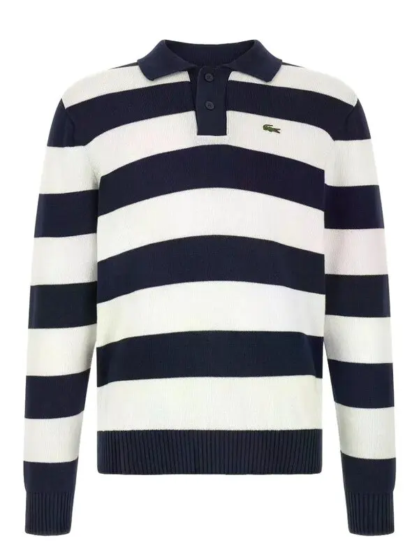 Lacoste Striped Polo-collar Long-sleeves Polo Shirt - Blue