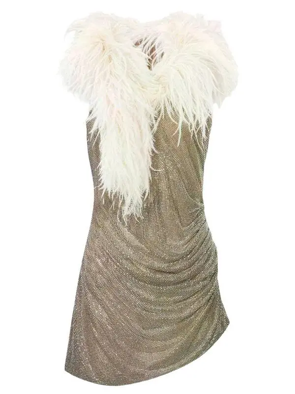 Giuseppe Di Morabito Feather-trim Crystal-embellished Mini Dress - Gold
