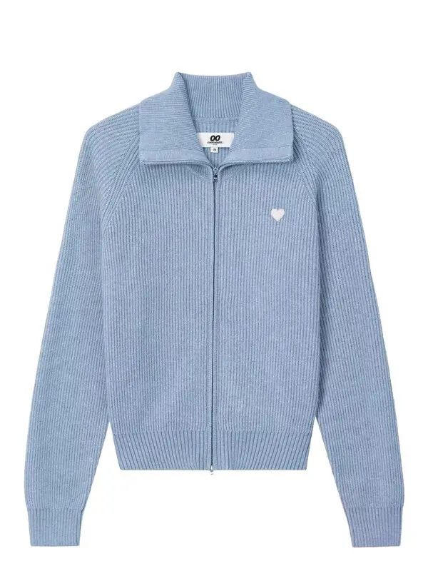 CHOCOOLATE Ribbed-knit Heart-patch Cardigan - Blue