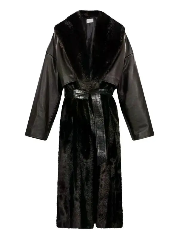 Magda Butrym Belted Faux-fur Panelled Coat - Brown