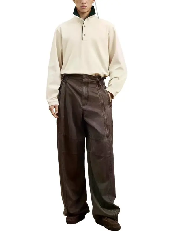 CROQUIS Contrast-collar Long-sleeve Polo Shirt - Neutrals