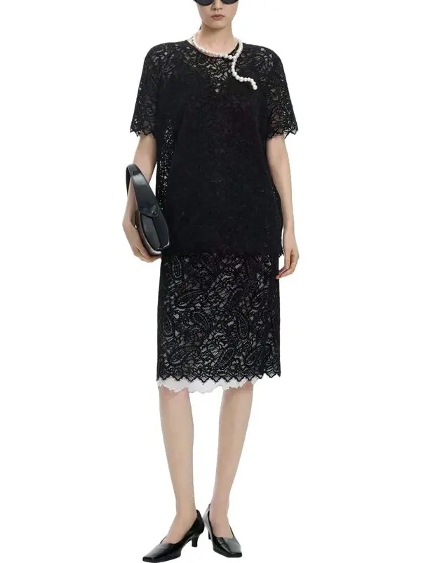JNBY Lace-embroidery Midi Skirt - Black