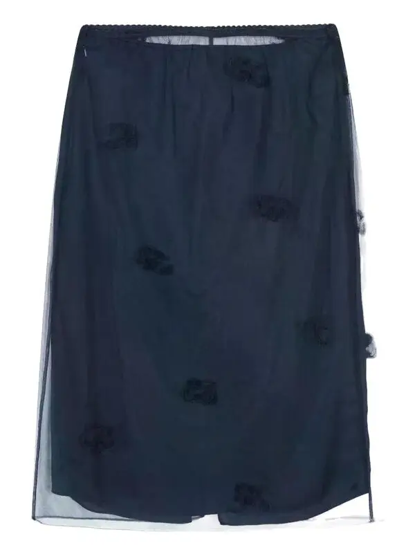 JNBY Embroidered Mesh-overlay Midi Skirt - Blue