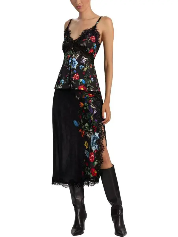Alice + Olivia Maeve Lace-trim Midi Skirt - Black