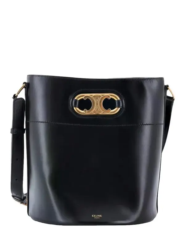 Celine Maillon Triomphe Leather Medium Bucket Bag - Black