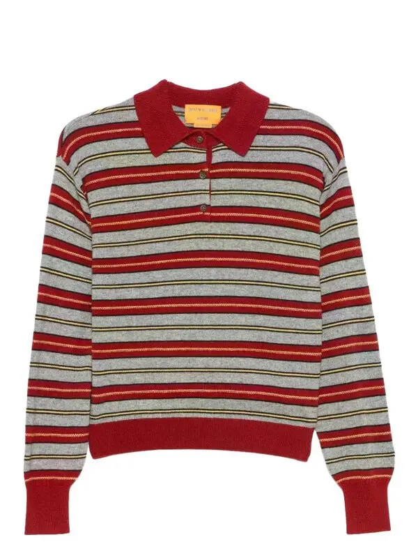 Guest In Residence Striped Polo-collar Sweater - Grey